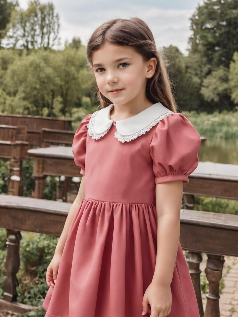Peter Pan Collar Gathered Fall Dress Sewing,puff Sleeve Girl Dress ...