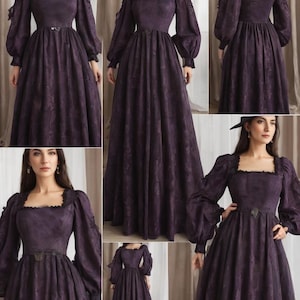 Square Neck Witch Cosplay Dress Sewing Pattern, Vintage Gothic Maxi ...
