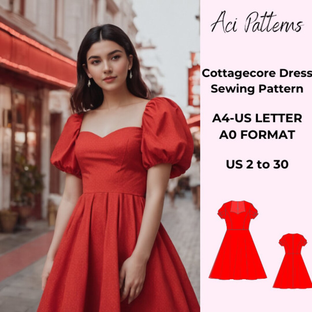 Cottagecore ,fairy Cottagecore Dress Pattern,heart Neck,bishop Sleeve ...