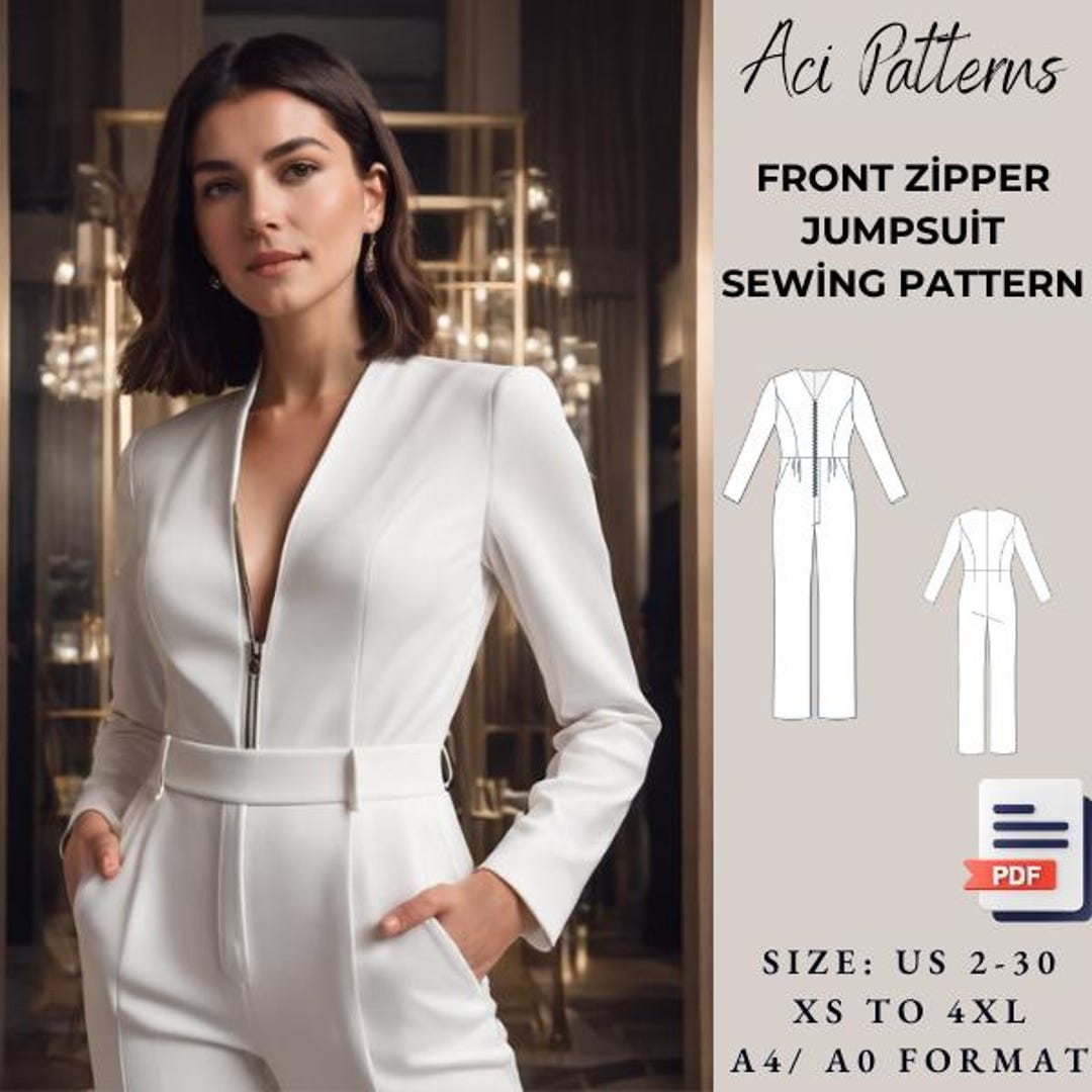 Front Zipper Jumpsuit Sewing Pattern,womens Jumpsuit Pattern,dungaree ...