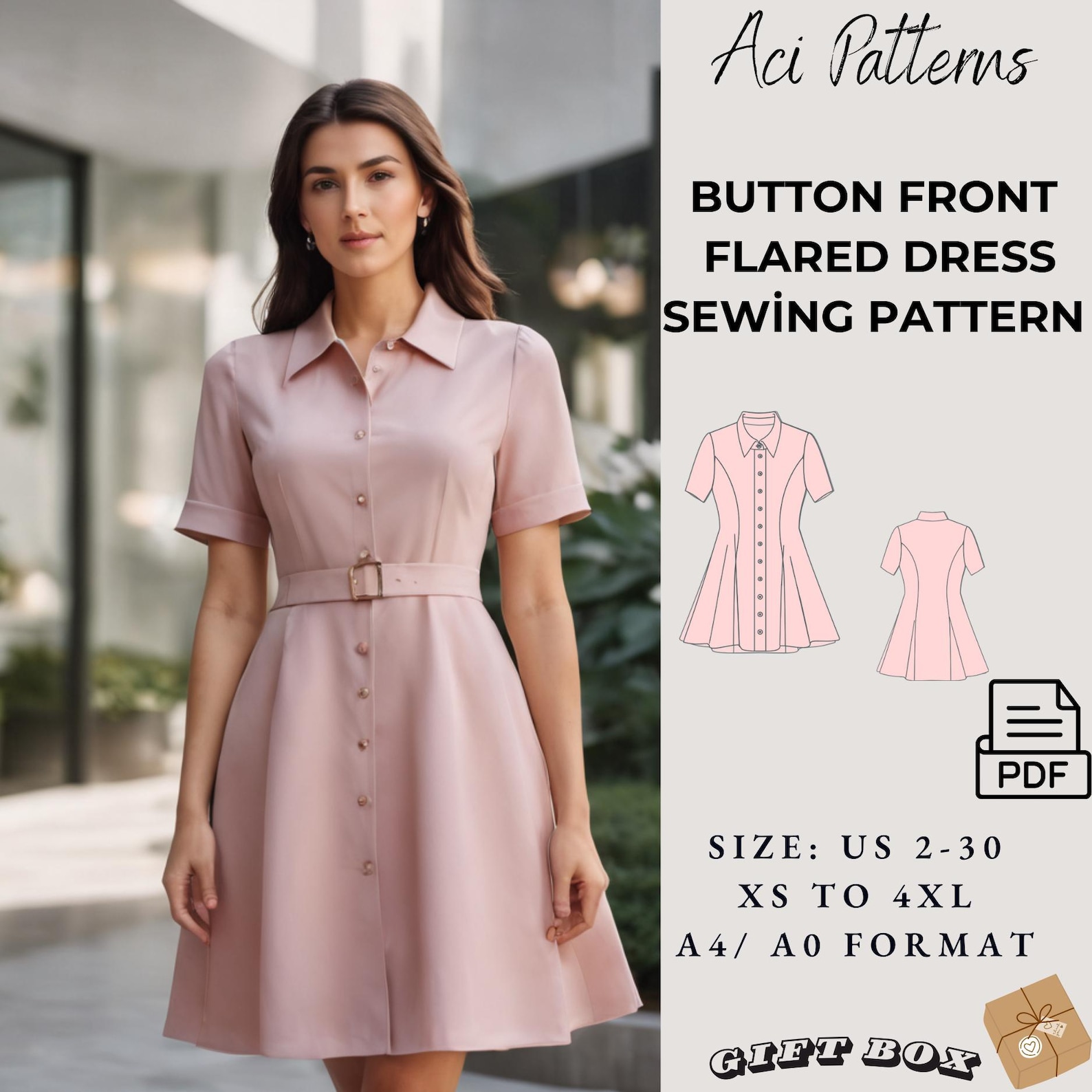 Shirt Dress Pattern Button Down Shirt Collar Dress Pattern Cottagecore ...