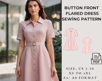 Button Down Dress Sewing Pattern, Cottagecore Dress Sewing Pattern ...