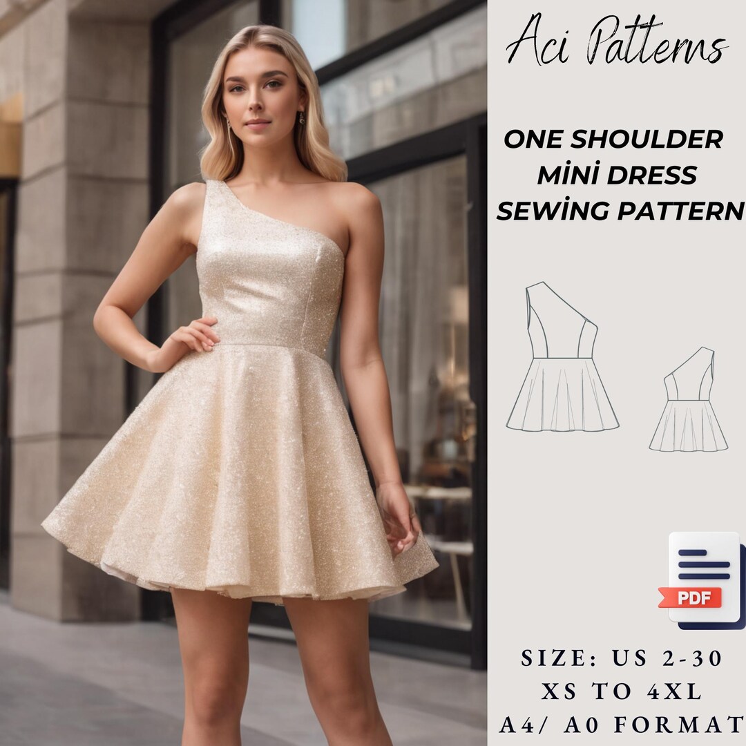 One-shoulder Mini Chic Asymmetrical Evening Dress Sewing Pattern Size 2 ...