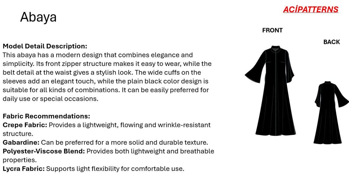 Abaya Pdf Sewing Pattern,a Line Dress,arabic National Dress Patterns ...