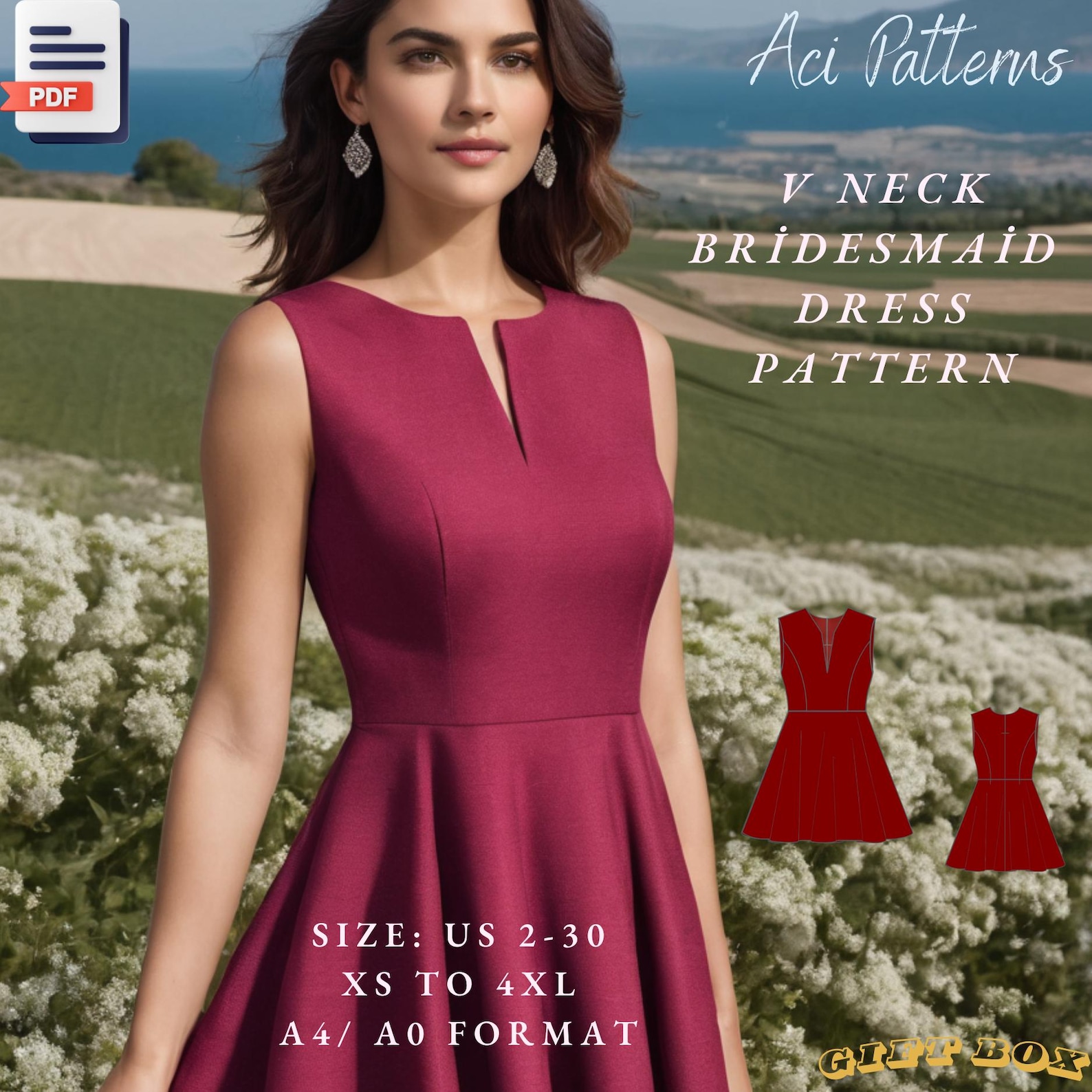 V-neck Midi Dress Sewing Pattern-bridesmaid Dress-easy Sewing Pattern ...