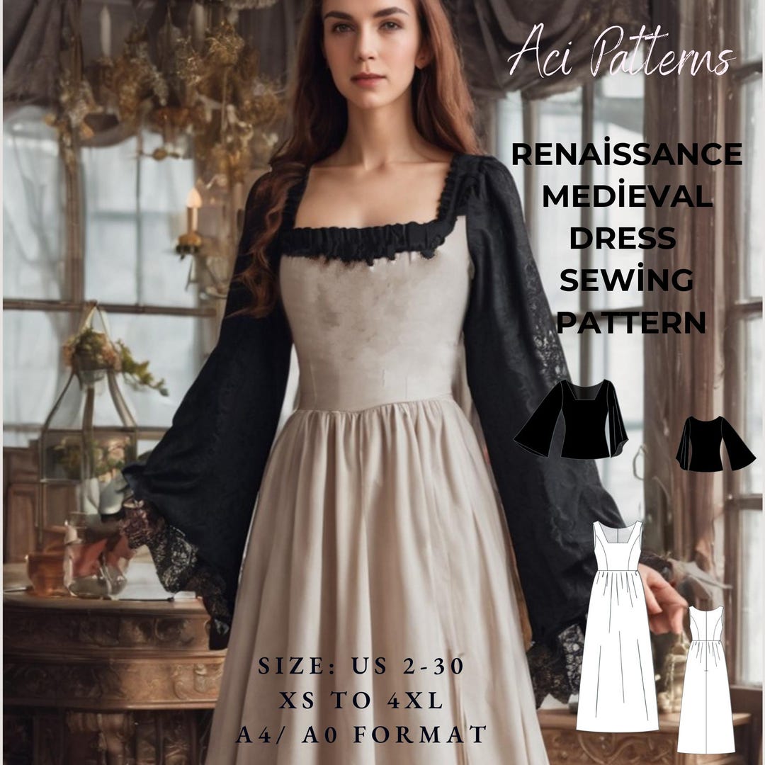 Renaissance Regency Cosplay Dress Pattern and Blouse,maxi Dress Sewing ...