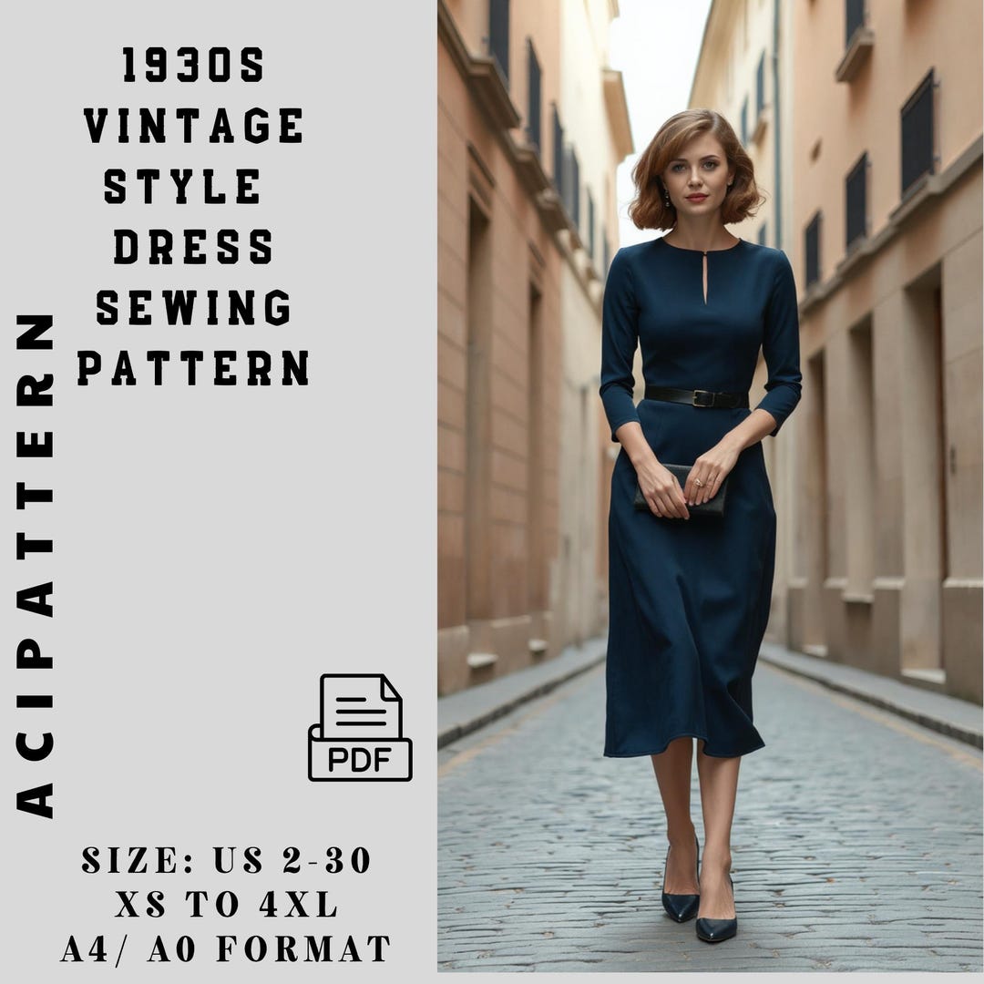 1930s Vintage Style Classic Midi Dress - Retro Chic Casual and Evening ...