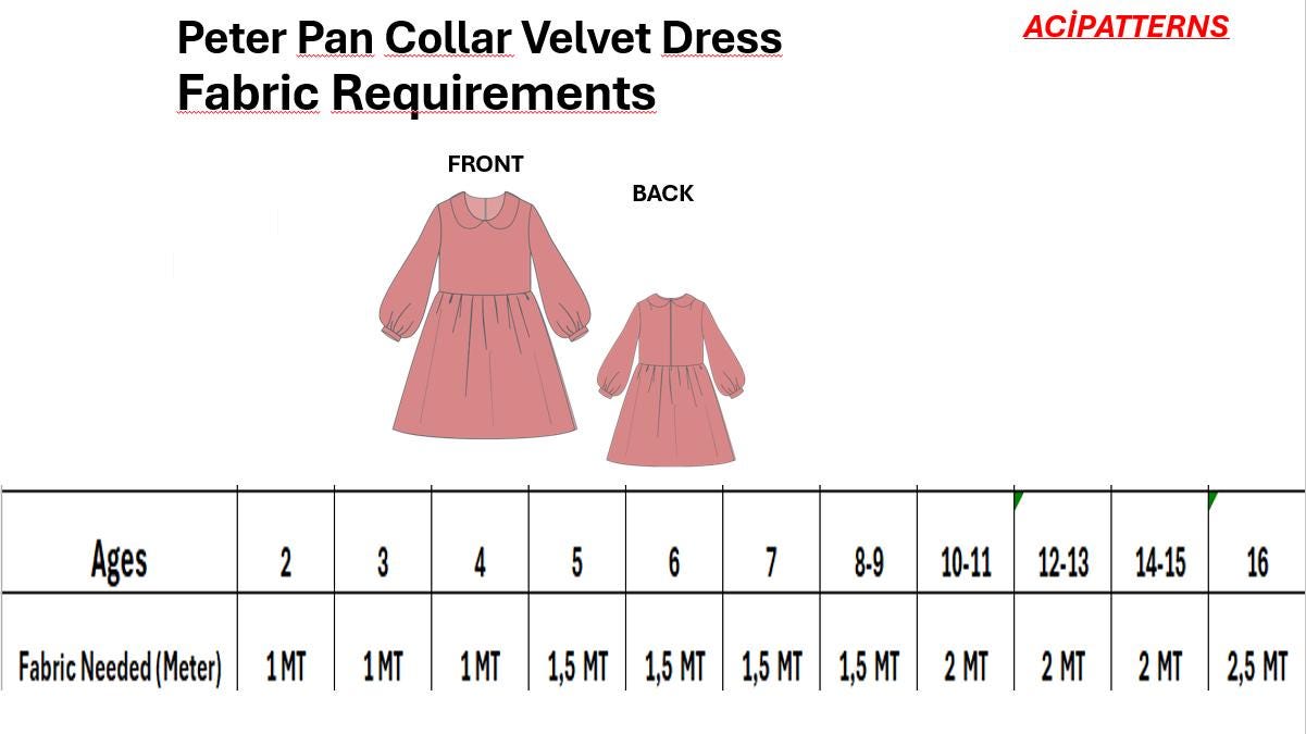 Petarpan Colar Long Sleeve Velvet Dress Sewing Pattern,kids Dress ...