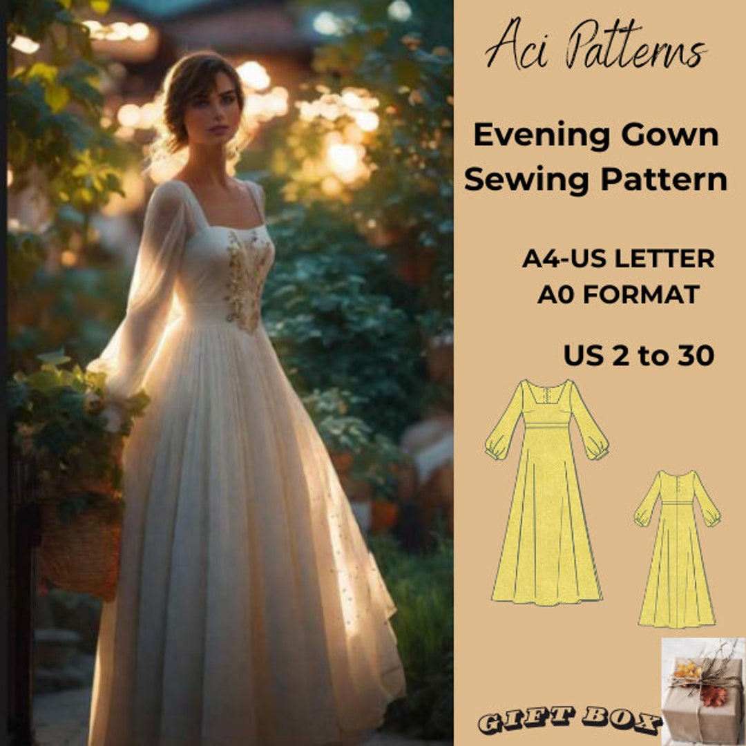Evening Gown,wedding Guest Sewing Pattern, Ladies Size 2 to 30-A4-US ...