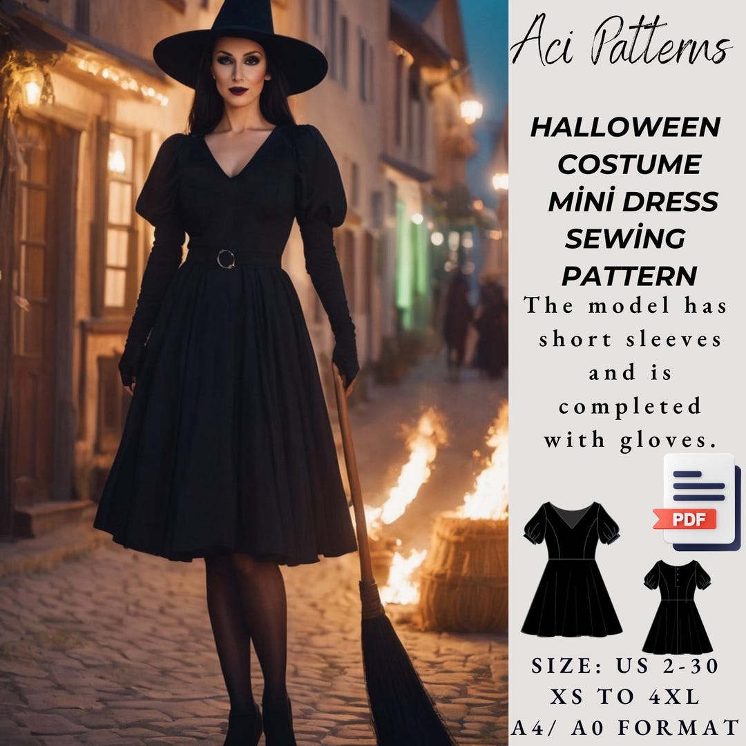Halloween Dress Pattern, Gothic Witch Costume Dress Pattern,fantasy ...