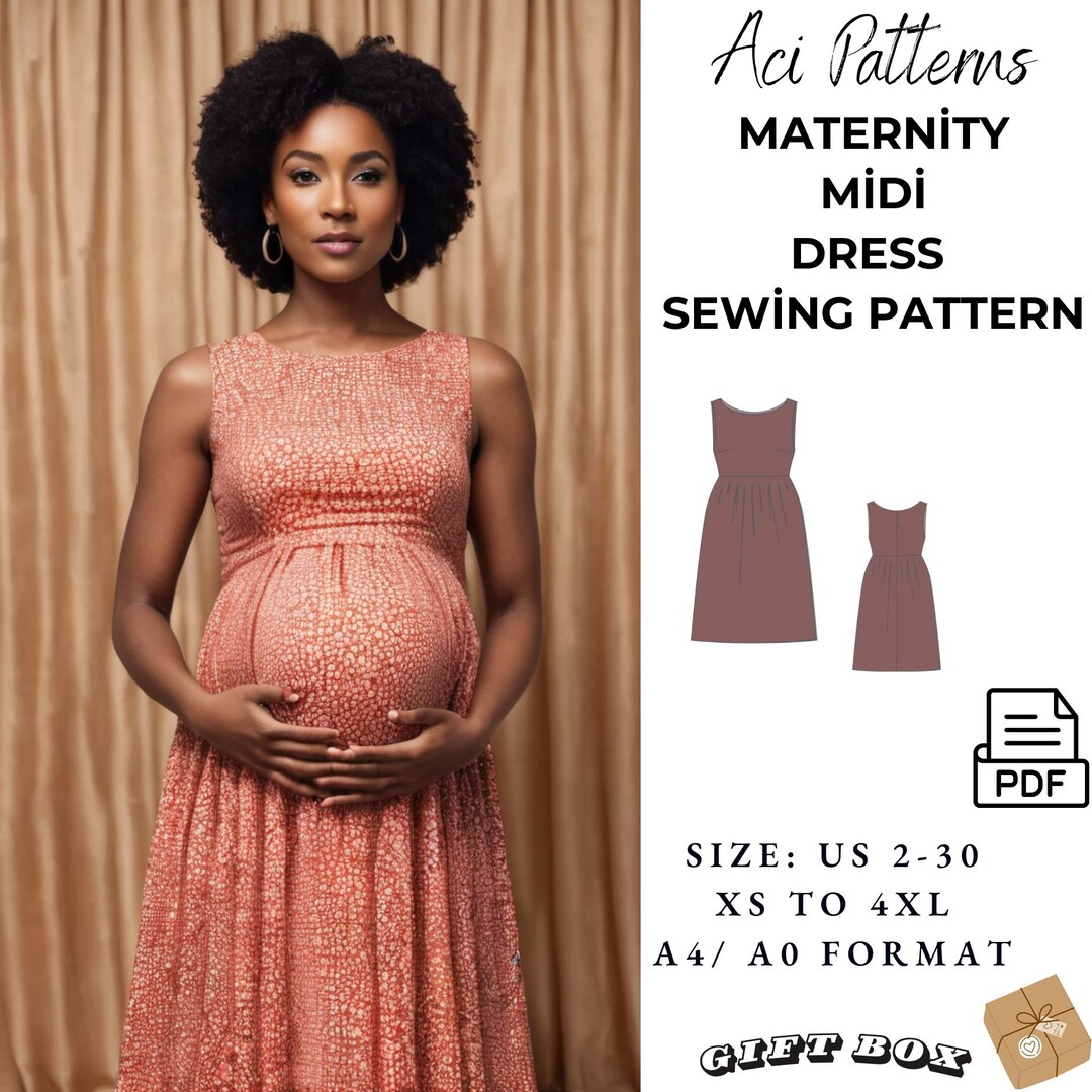 Maternity Gown Dress Sewing Pattern, Ladies Size 2 to 30-A4-US LETTER ...