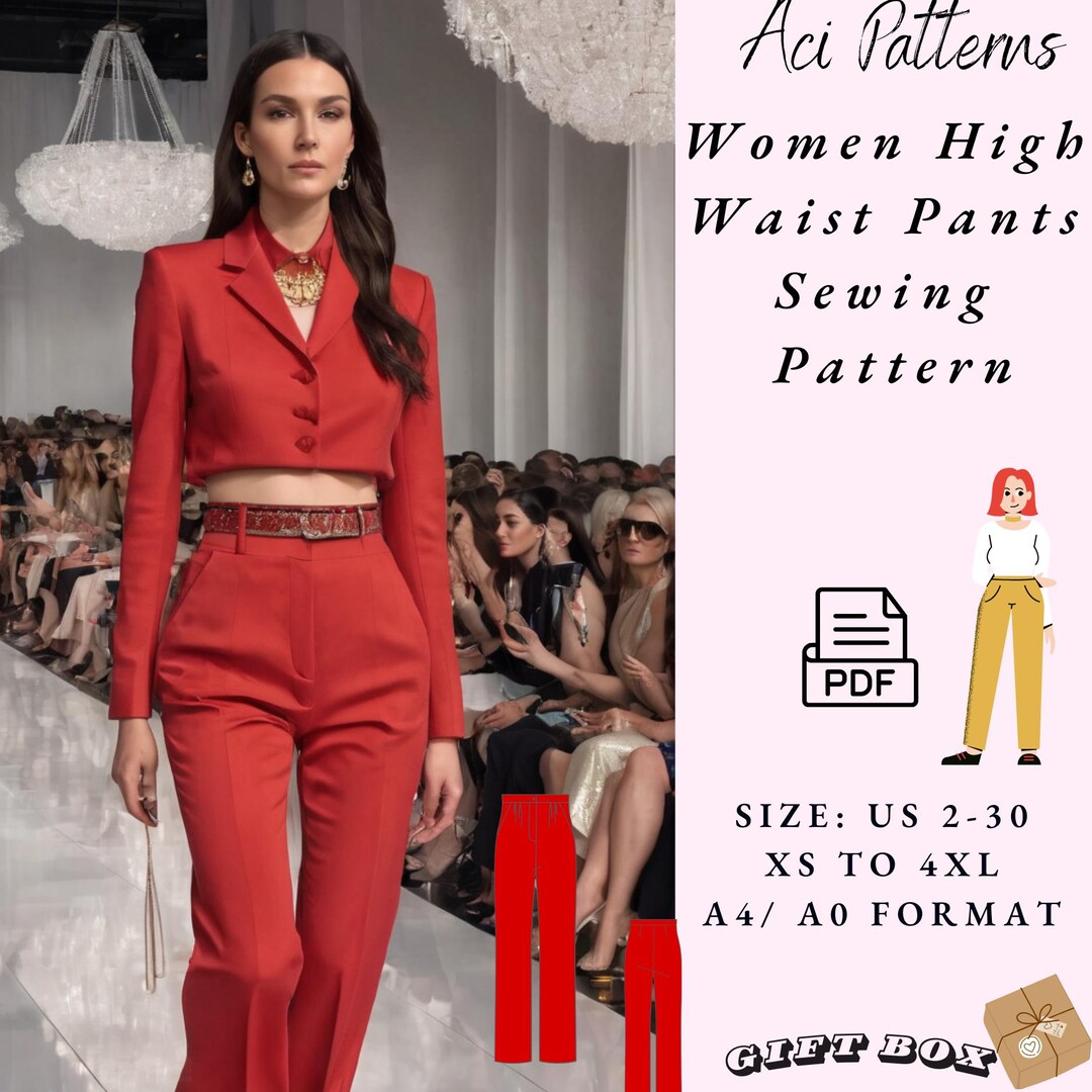 Women High Waist Pants Sewing Pattern, Classic Button Trousers, Classy ...