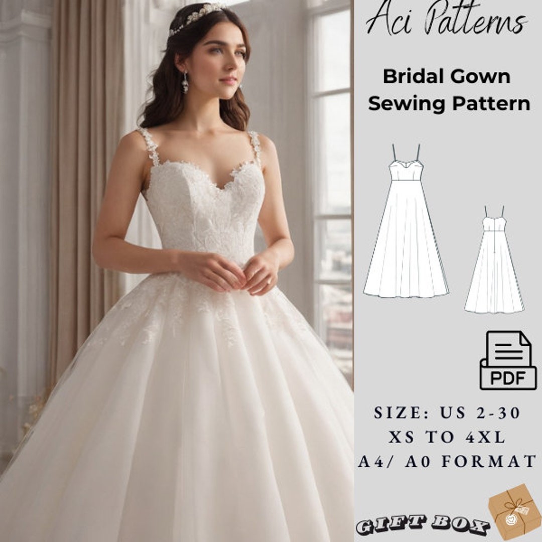 Strapless Wedding Dress Bridal Gown Sewing Pattern, Heart Neck Bridal ...