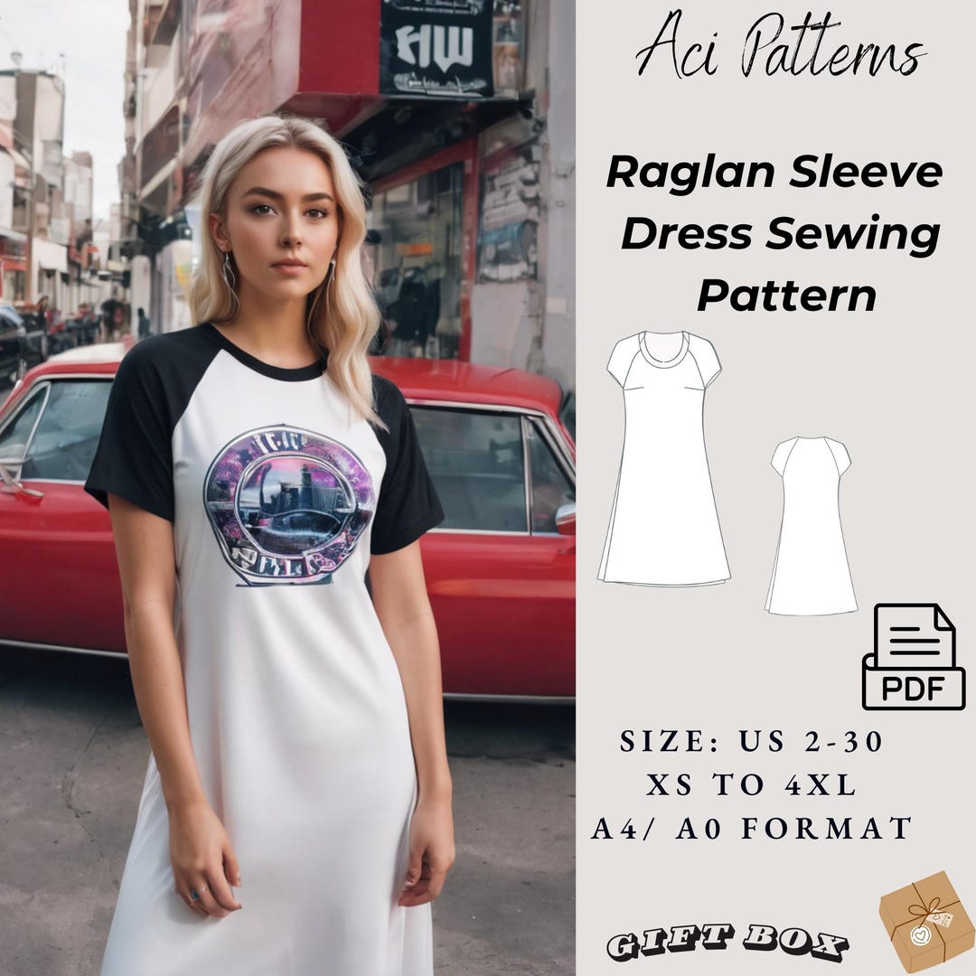 Raglan Dress Sewing Pattern-shift Dress Pattern-t-shirt Dress-summer ...