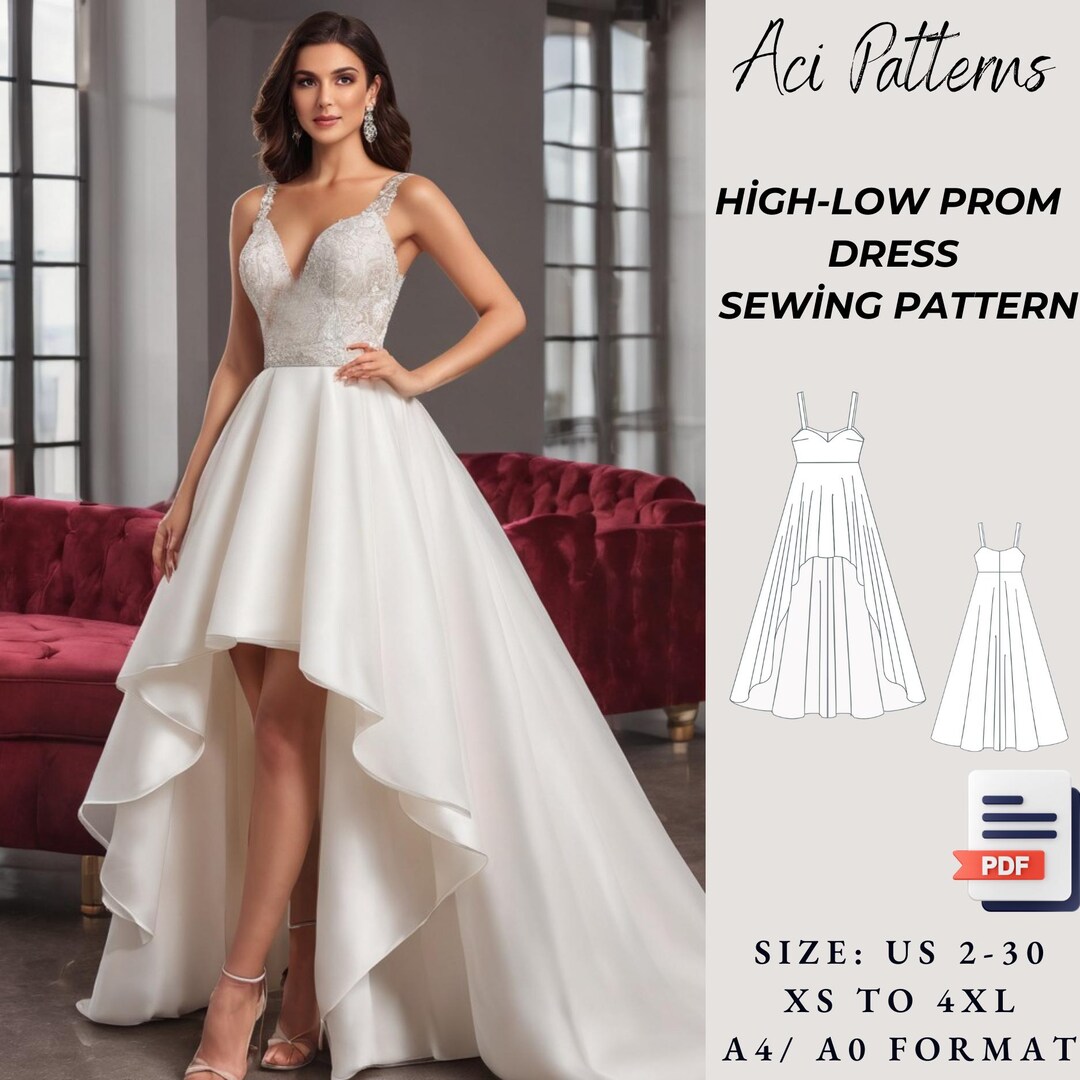 High-low Wedding Dress Sewing Pattern, Cocktail Dress, Ball Gown ...