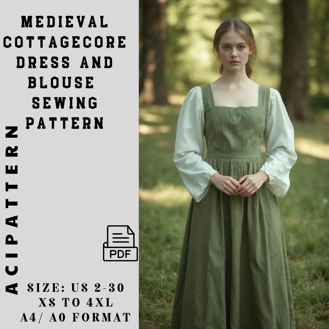 Medieval Cottagecore Dress Pdf Pattern - Natural Linen Dress Pattern ...