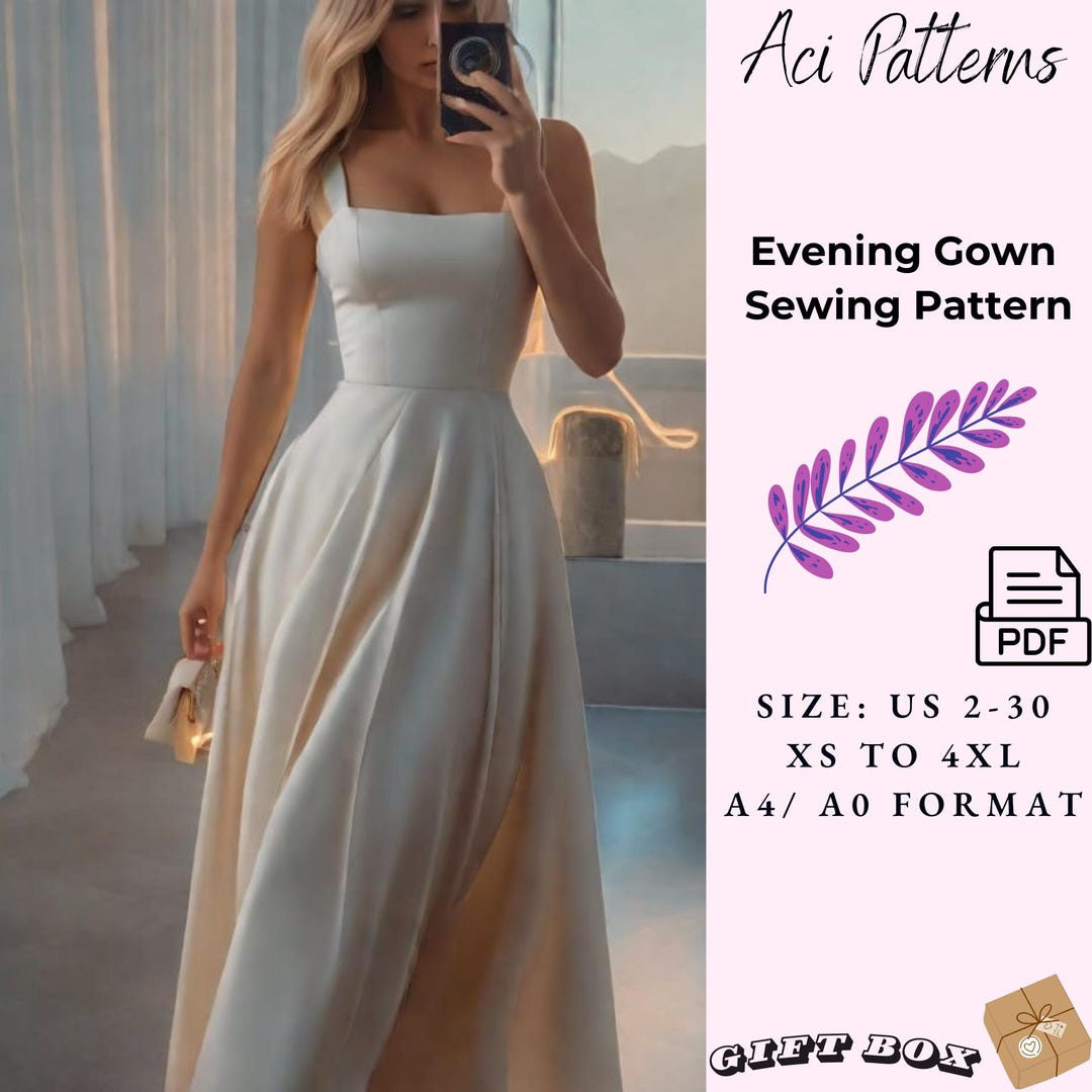 Evening Gown Sewing Pattern, Bridal Bridesmaid Dress (PDF) 2to 30 A4 ...