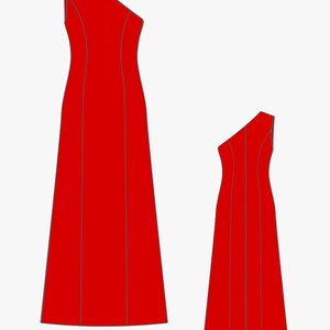 One Shoulder Prom Dress Sewing Pattern, Bodycon Maxi Evening Dress ...