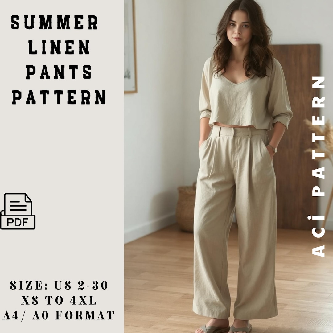Long Wide Leg Summer Linen Trousers Sewing Pattern-summer Linen ...