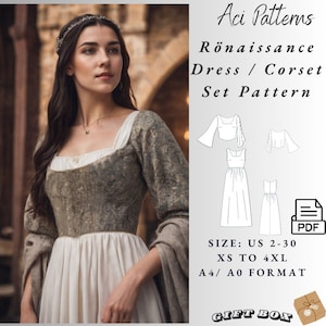 Renaissance Regency Cosplay Dress Pattern and Blouse,maxi Dress Sewing ...