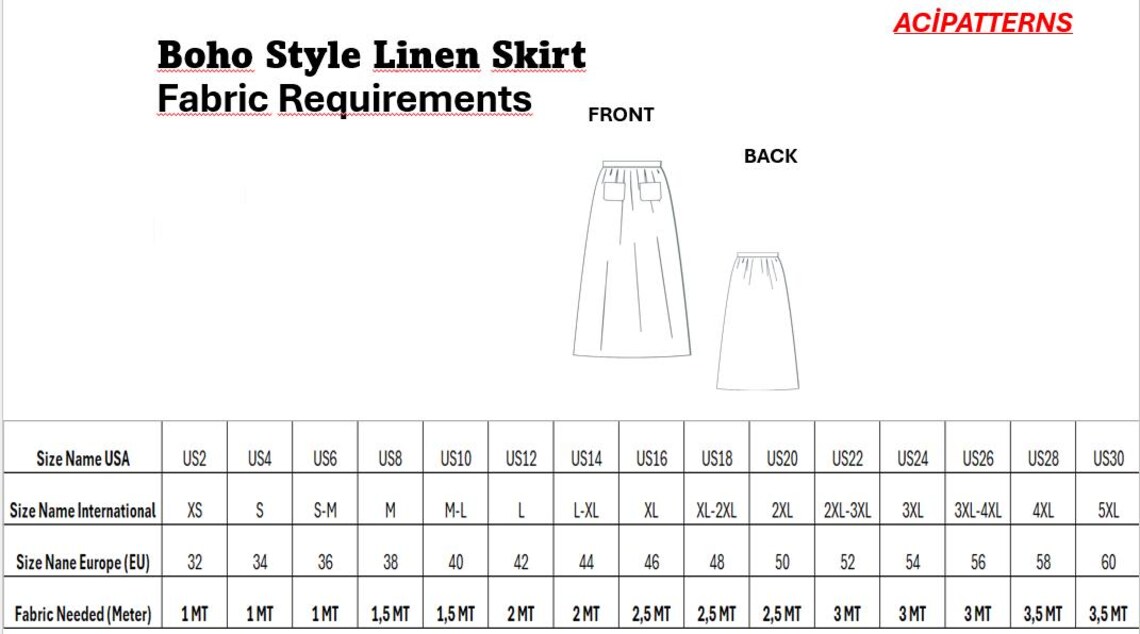 Boho Maxi Skirt Sewing Pattern With Pockets | PDF Sizes 2–30 - Etsy