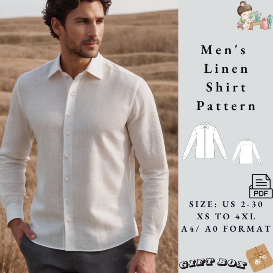 Men's Linen Shirt Pattern, Shirt Pattern for Men, Button up Shirt ...
