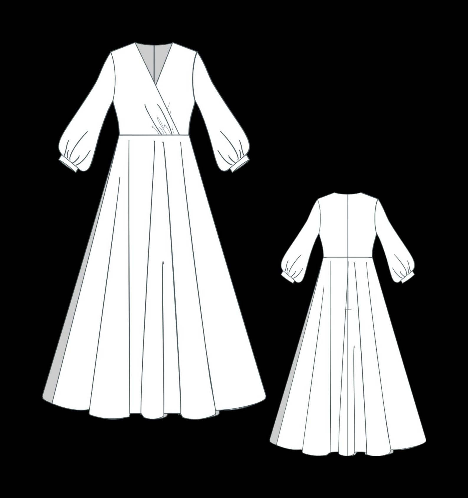 Wrap Dress Sewing Pattern, Bishop Sleeve Dress Pattern, Long Wrap Linen ...