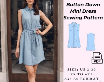 Button Down Dress Sewing Pattern, Cottagecore Dress Sewing Pattern ...
