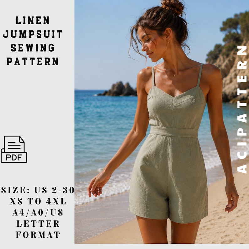 Linen Romper Sewing Pattern PDF, Women Summer Playsuit Pattern ...
