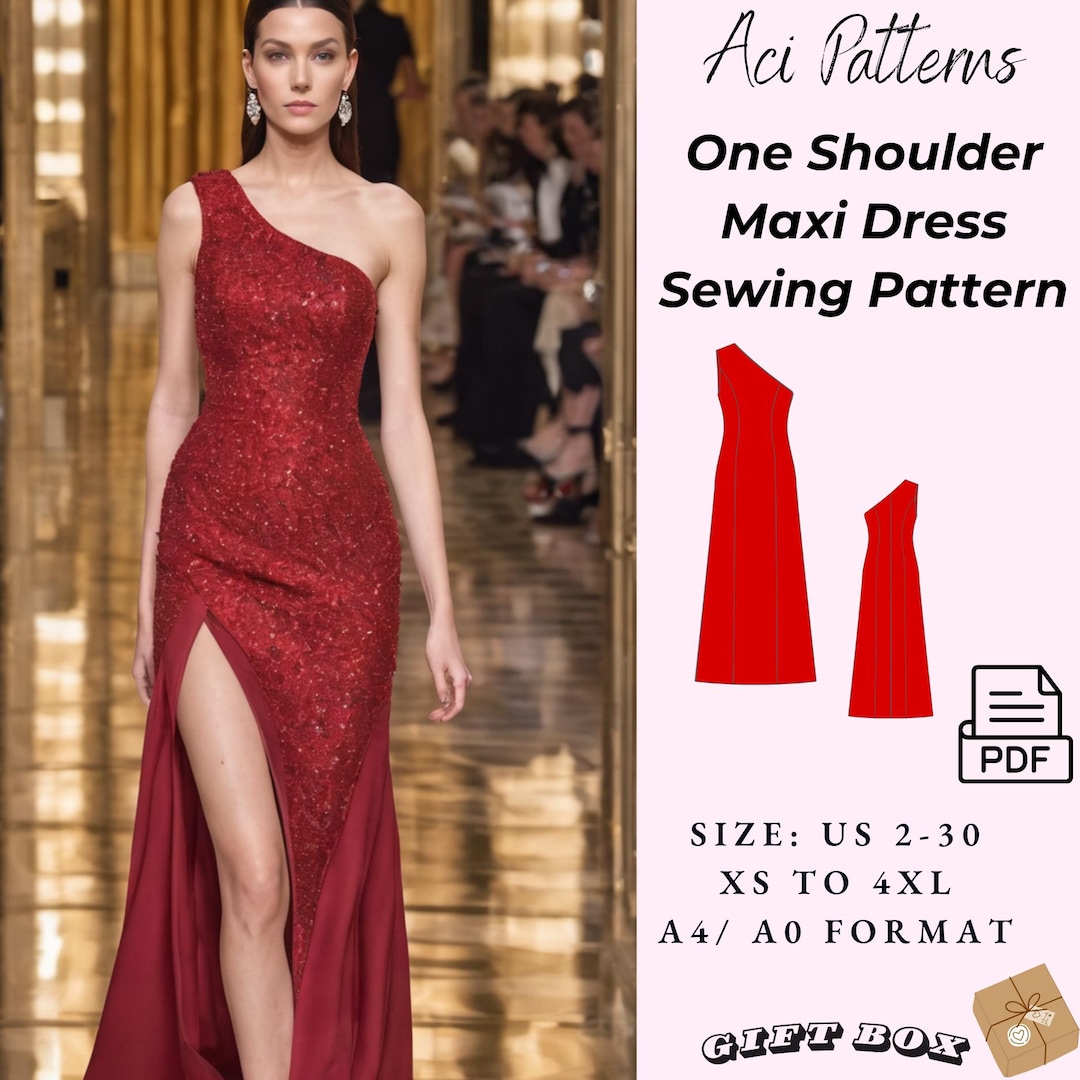 One-shoulder Prom Dress Sewing Pattern - Fitted Maxi Evening Dress ...