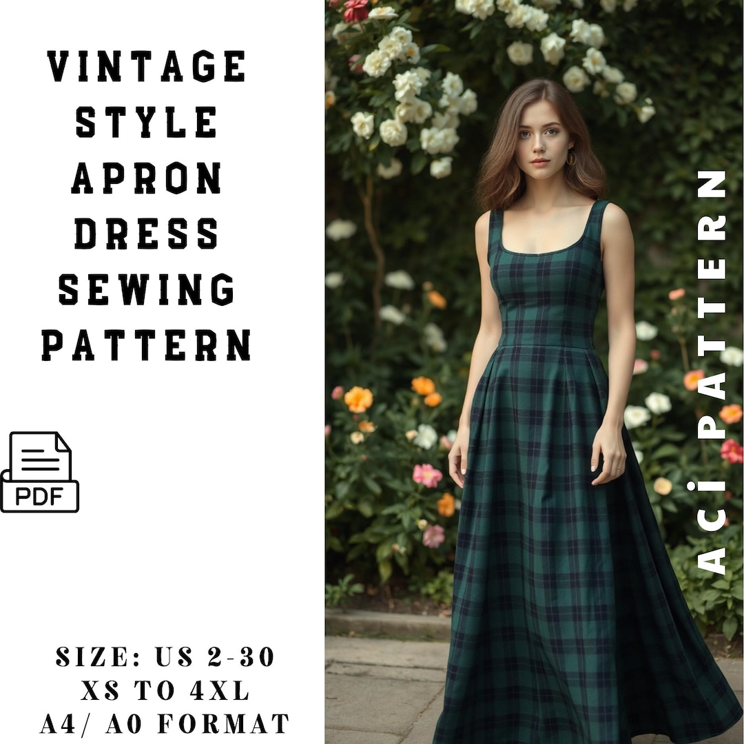 Vintage Style Round Neck Apron Dress Sewing Pattern - General Dress ...