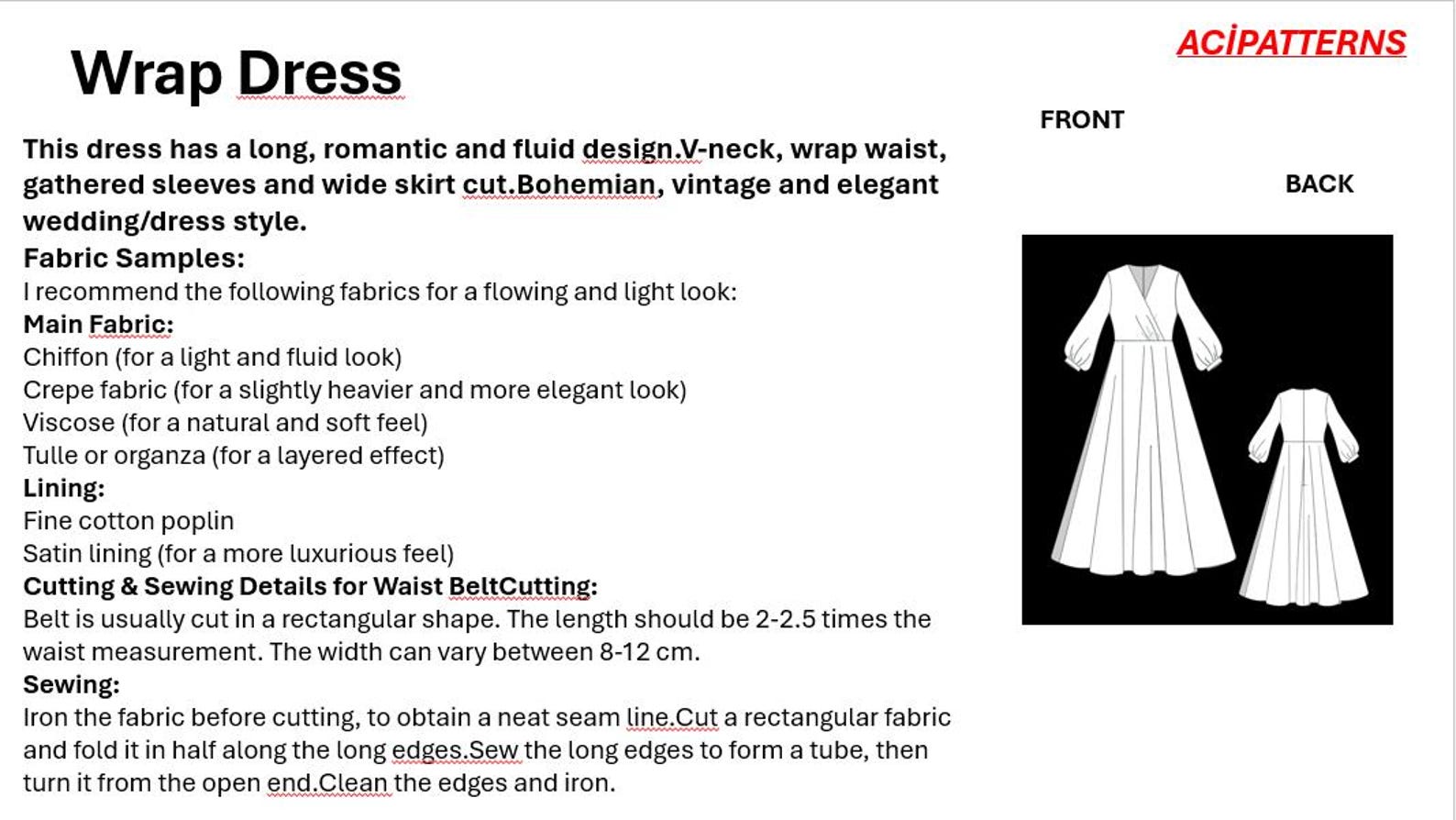 Wrap Dress Sewing Pattern, Bishop Sleeve Dress Pattern, Long Wrap Linen ...