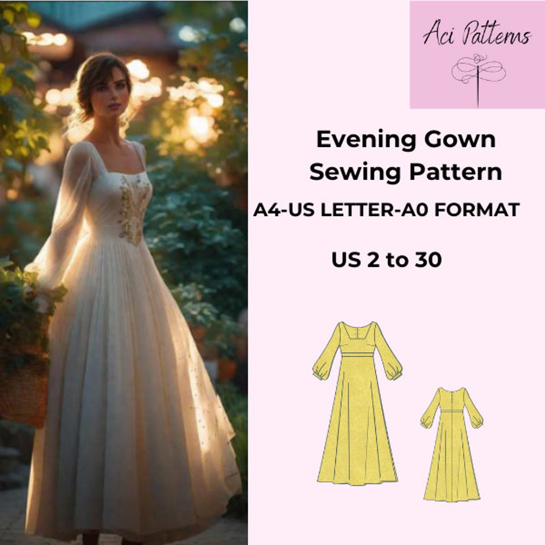 Evening Gown,wedding Guest Sewing Pattern, Ladies Size 2 to 30-A4-US ...