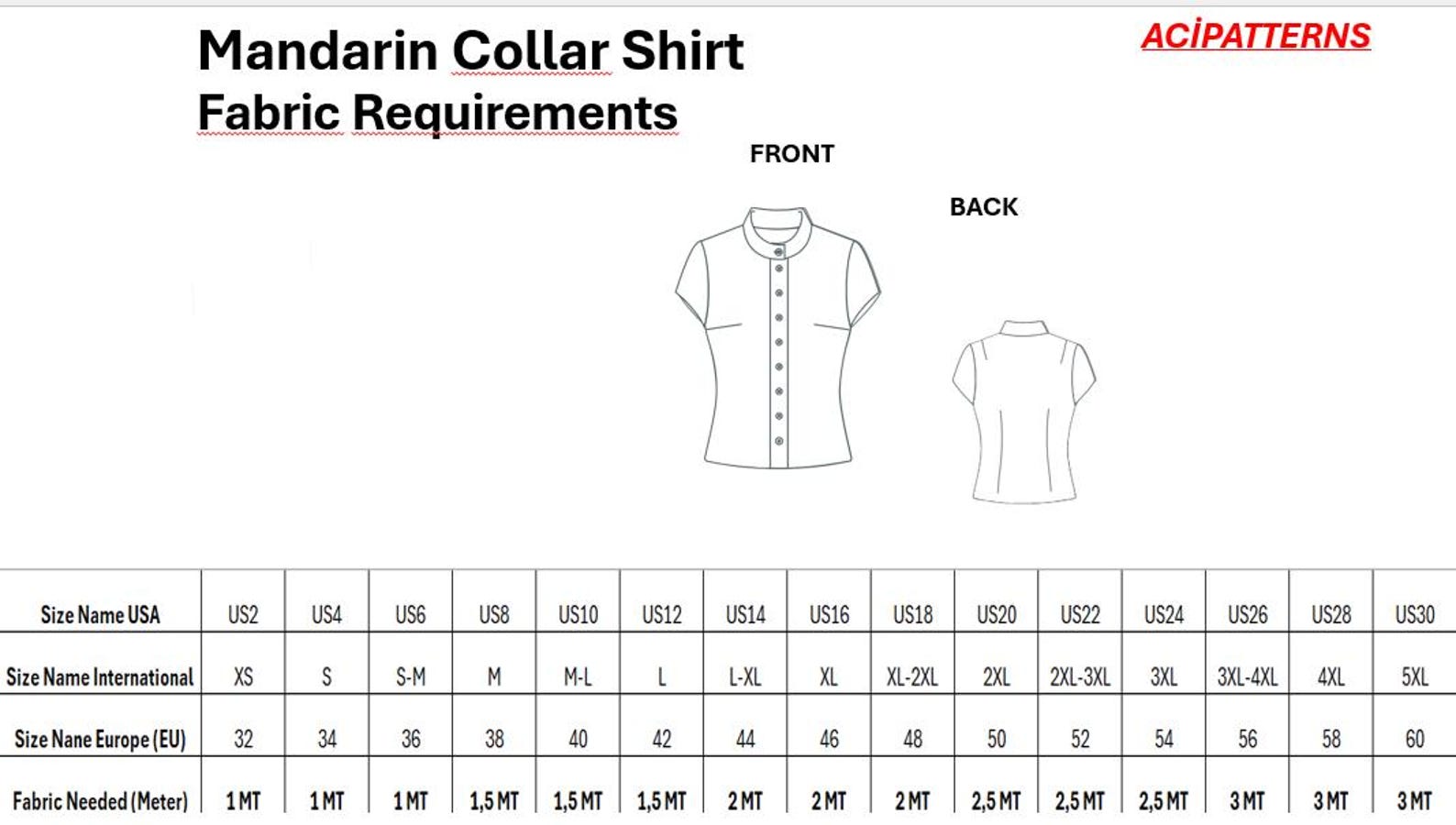 Mandarin Collar Shirt Sewing Pattern- Best PDF Sewing Pattern Instant ...