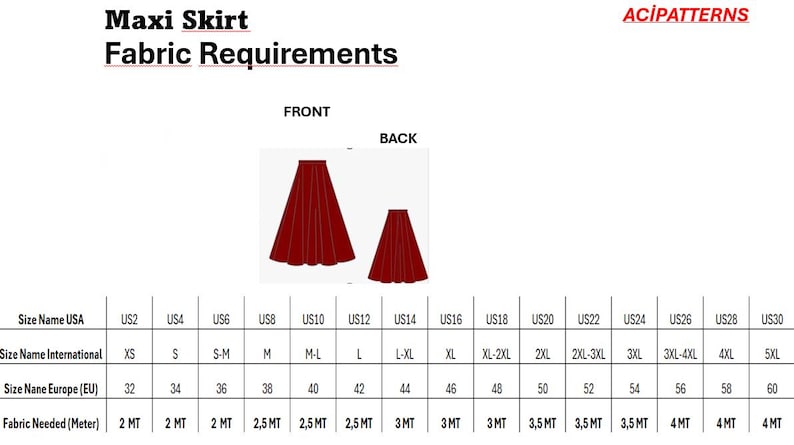 Maxi Skirt Pattern,beginner Sewing Patternladies Size 2 to 30 // A4-US ...