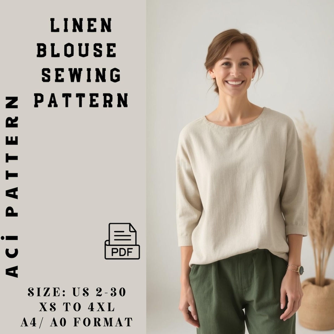 Linen Blouse Sewing Pattern, Summer Top Beginner Pattern, Women Tunic ...