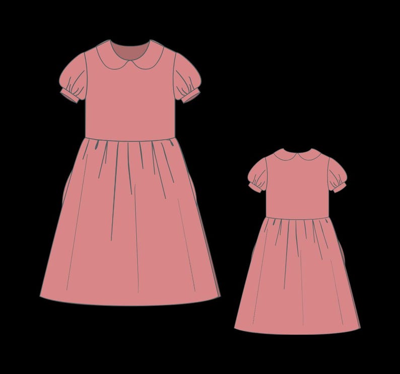 Peter Pan Collar Gathered Fall Dress Sewing,puff Sleeve Girl Dress ...