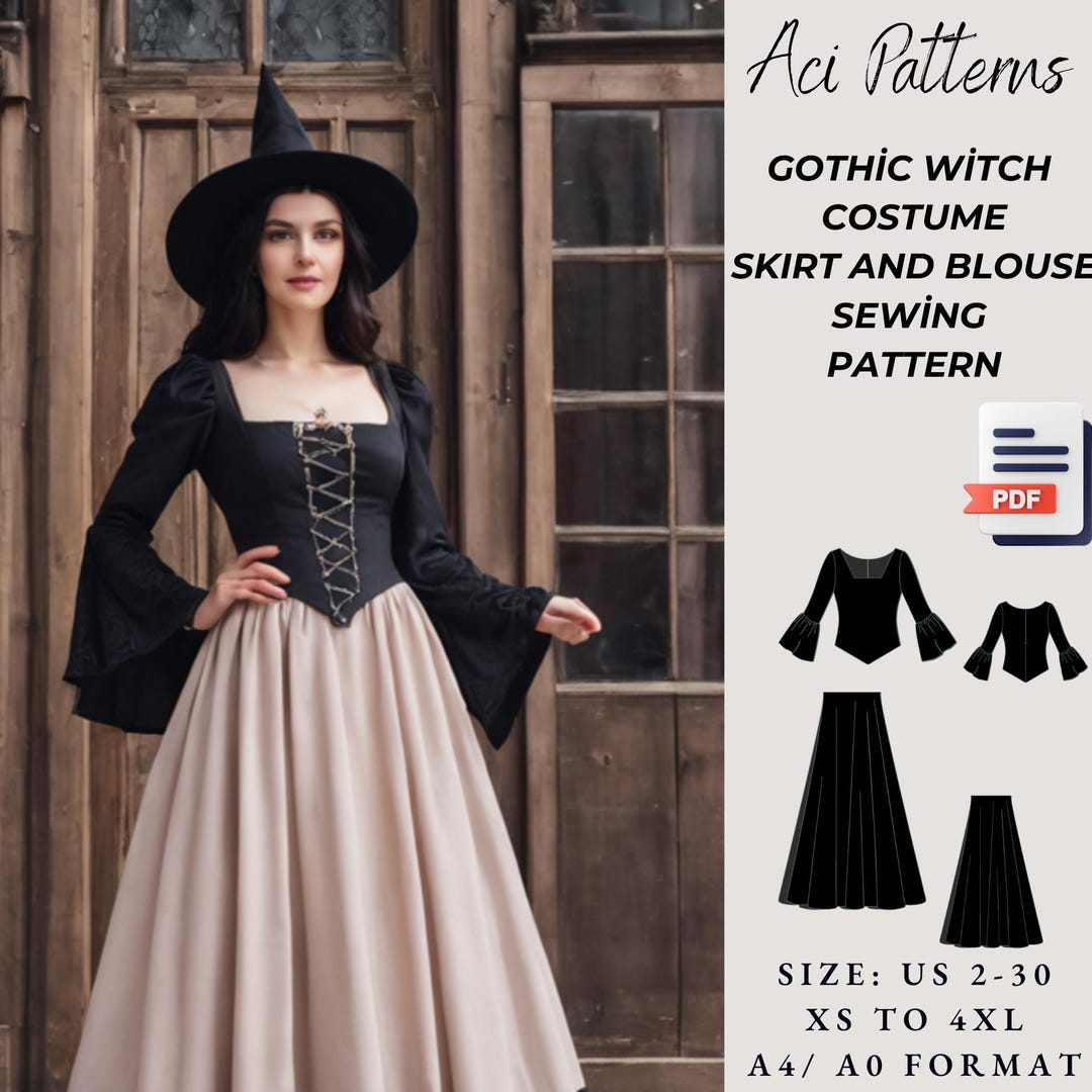 Halloween Dress Pattern, Gothic Witch Costume Dress Pattern,fantasy Dress, Halloween Dress ...