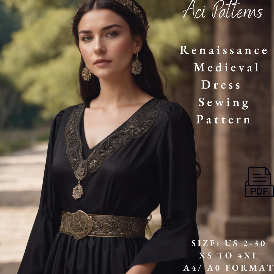 Renaissance Dress Sewing Pattern, Medieval Princess Dress Sewing ...