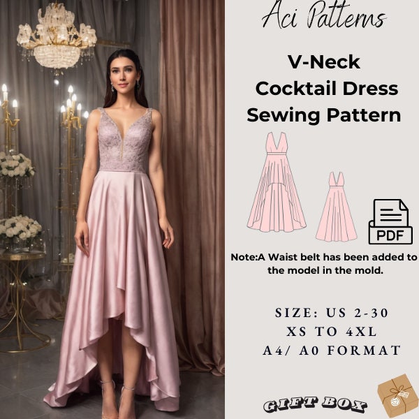 V Neck Cocktail Dress Pattern,high-low Dress Pattern, Fairy Dress ...
