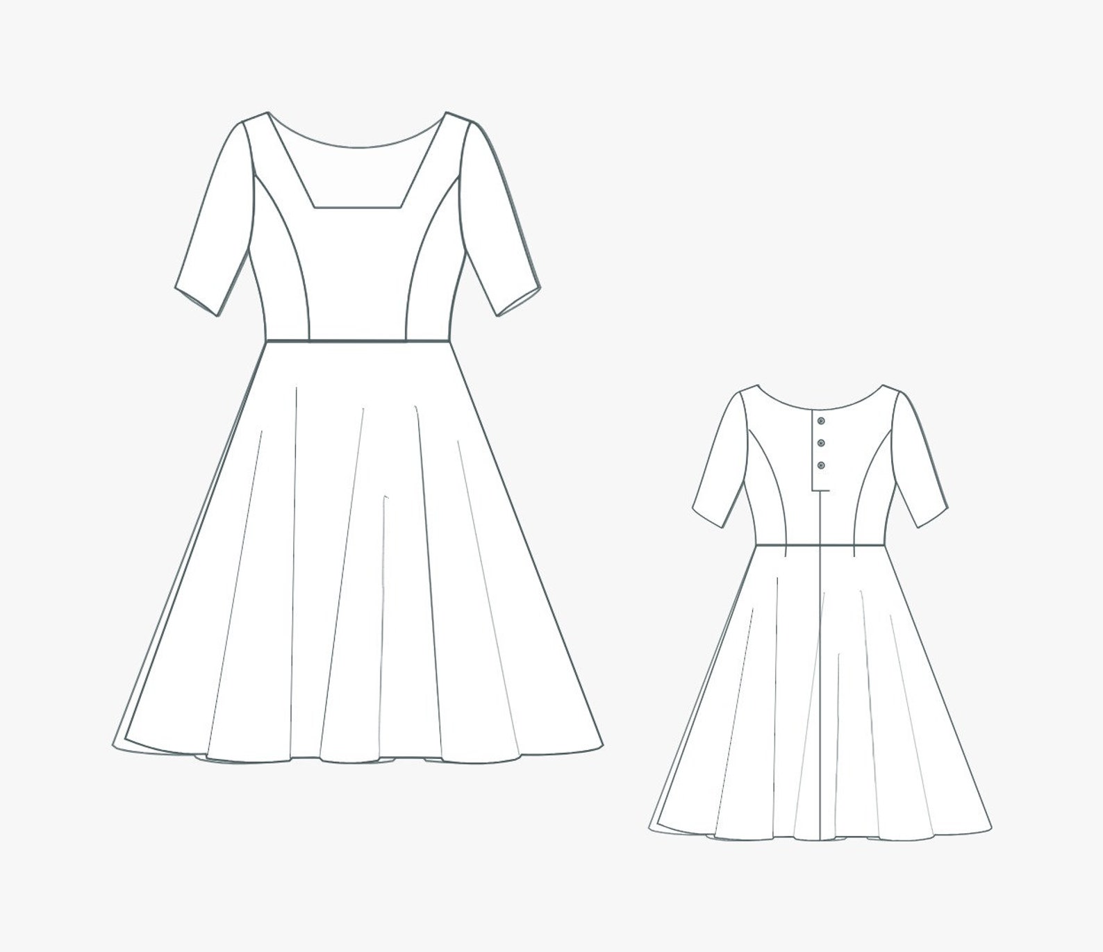 Sundress Square Neck Midi Bishop Sleeve Dress Sewing Pattern, Ladies ...