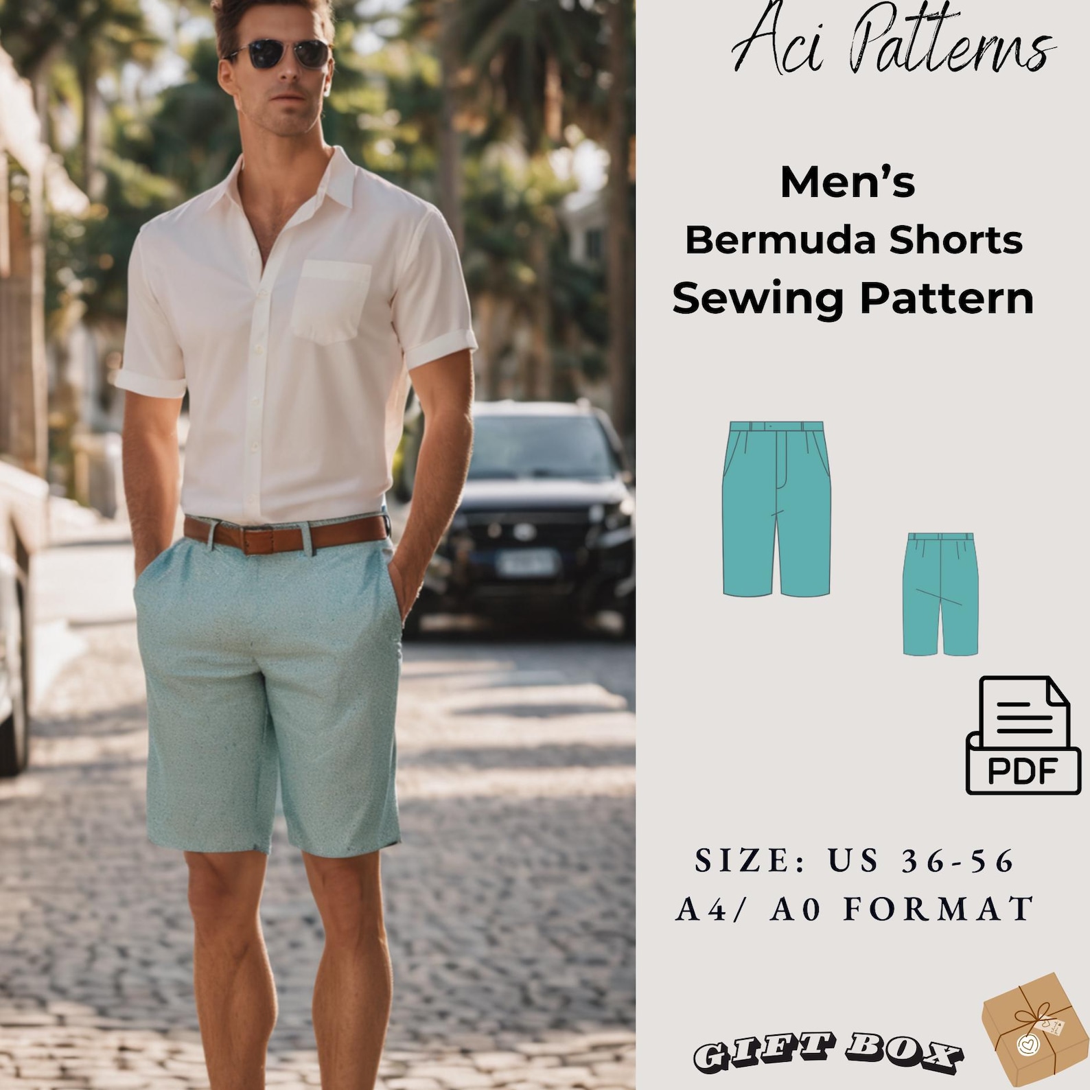 Men's Bermuda Shorts Sewing Pattern, Men's Shorts Pattern PDF Men's ...