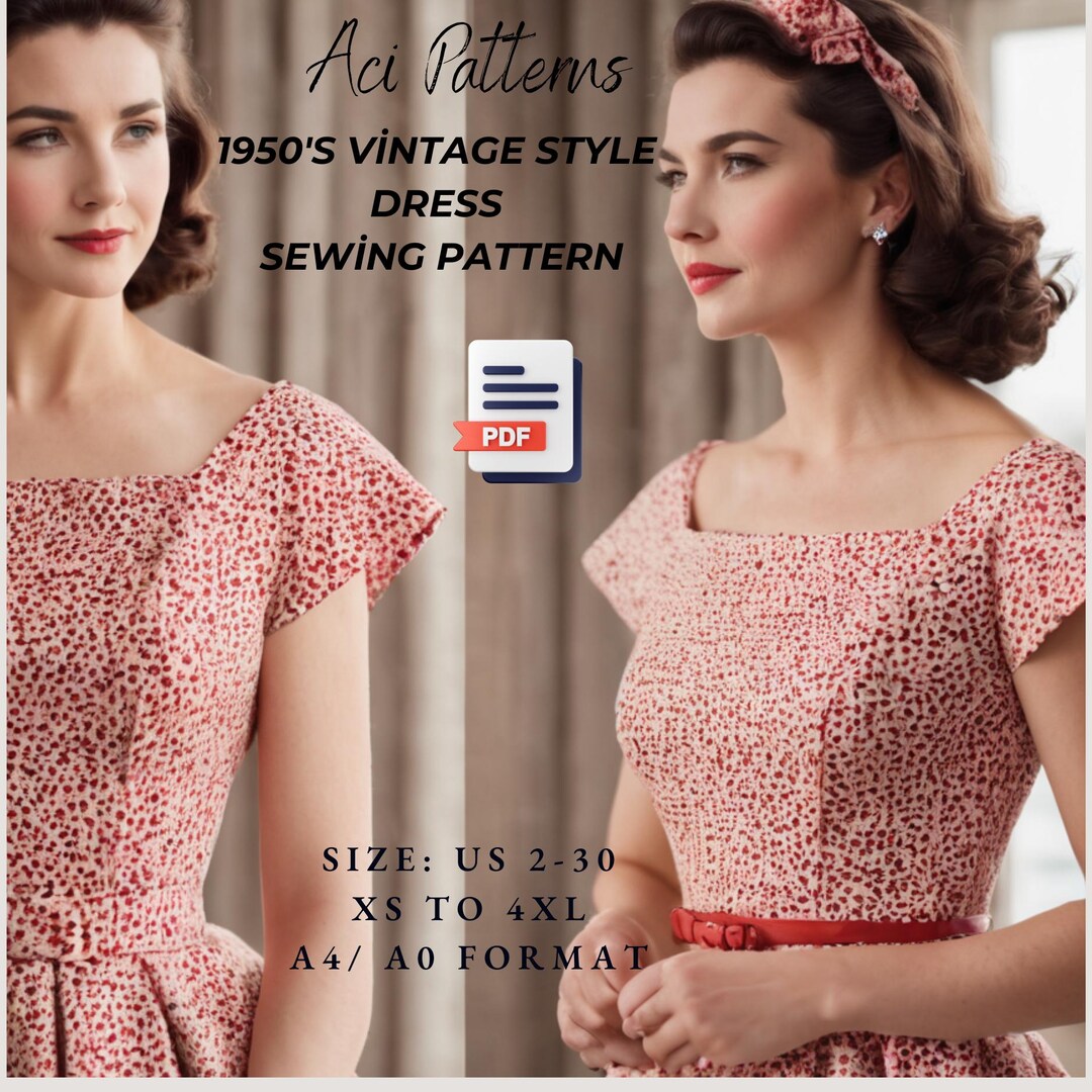 1950's Vintage Style Dress Sewing Pattern, Cocktail Dress,pdf Instant ...