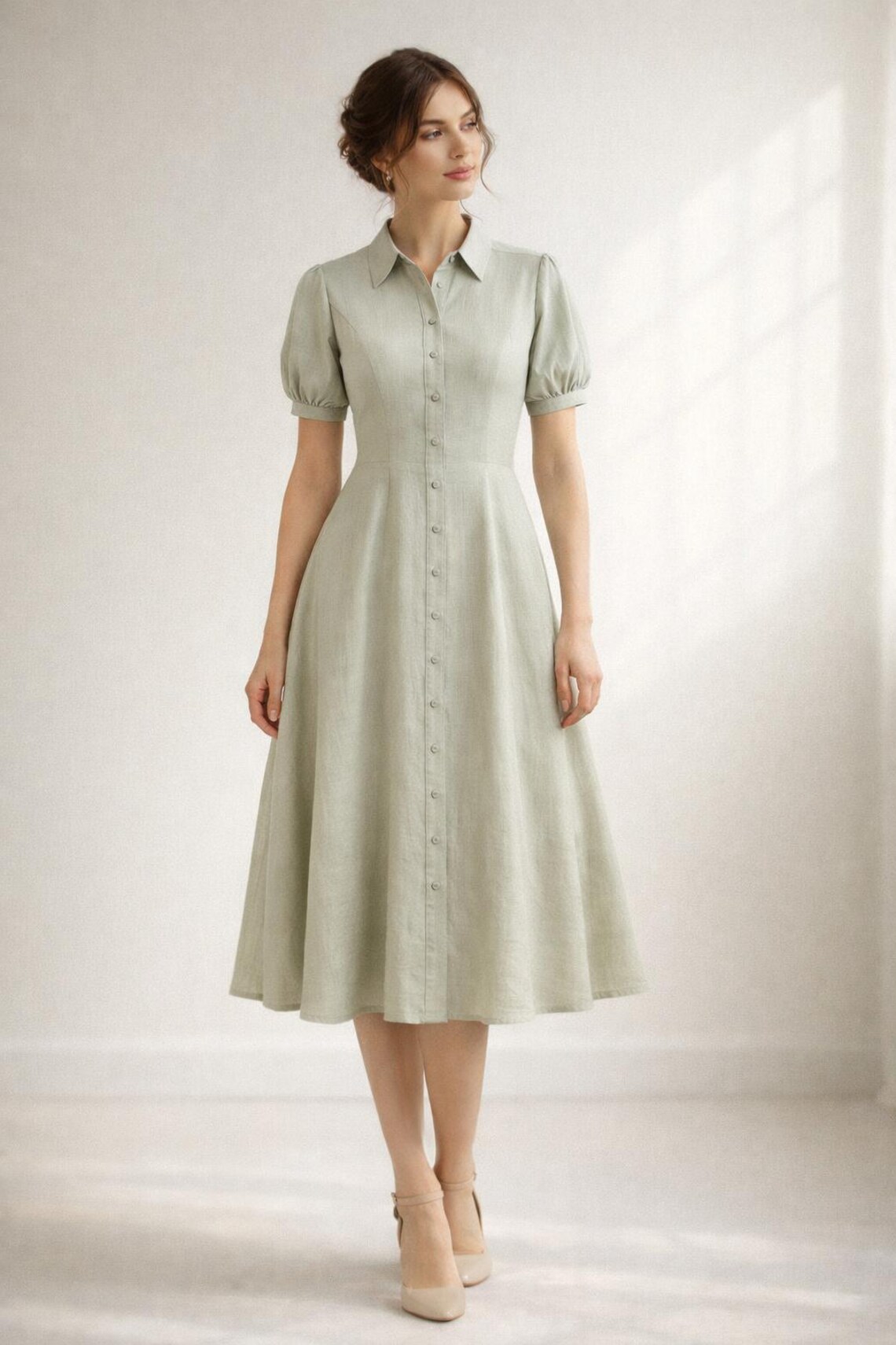 Button Front Shirt Dress Sewing Pattern PDF, Vintage Midi Dress Pattern ...