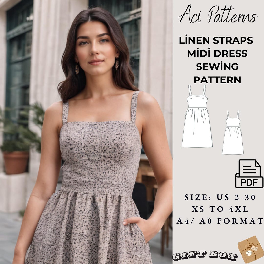 Straps Midi,linen Dress ,fairy Cottagecore Dress Pattern,summer Dress ...