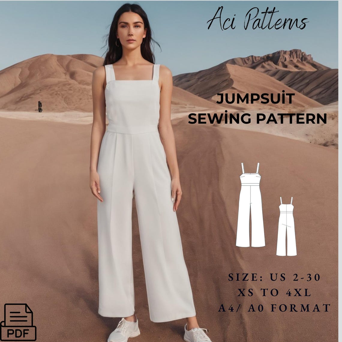 Summer Jumpsuit Sewing Pattern,square Neck Jumpsuit,relaxed Fit ...