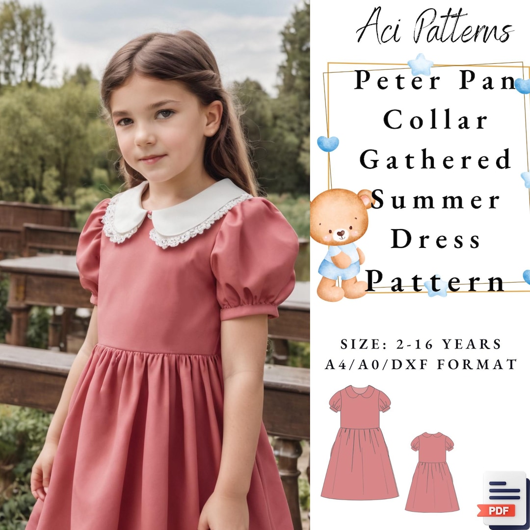 Peter Pan Collar Gathered Fall Dress Sewing,puff Sleeve Girl Dress ...