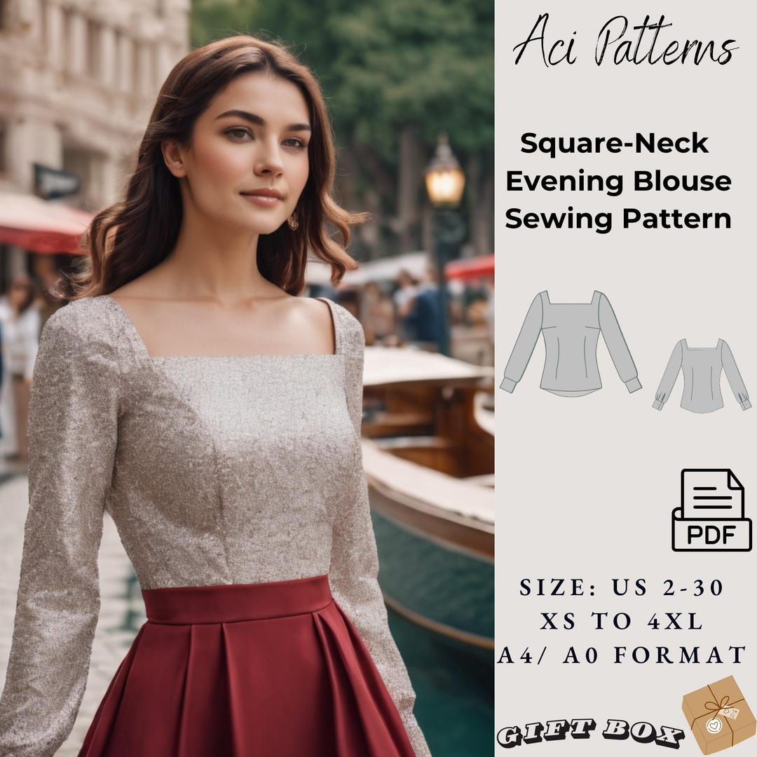 Square-neck Formal, Long-sleeved Blouse,cottagecore Pattern, Sewing ...