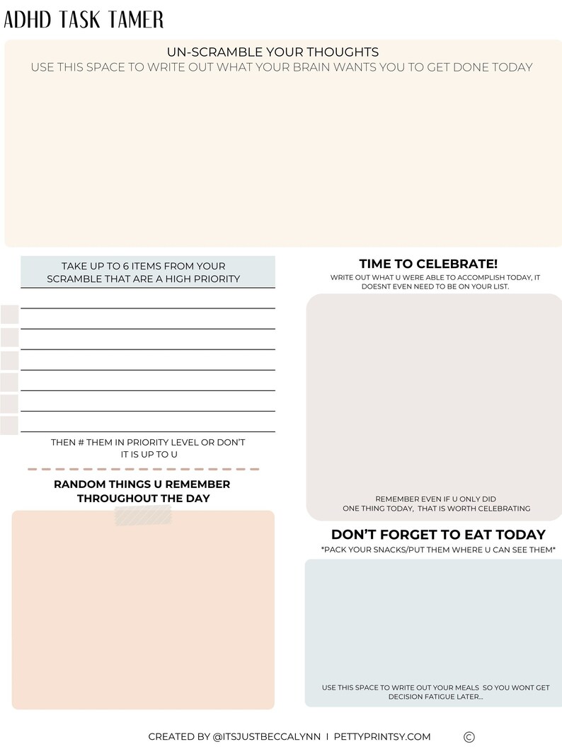 Digital ADHD Planner Worksheet - Etsy