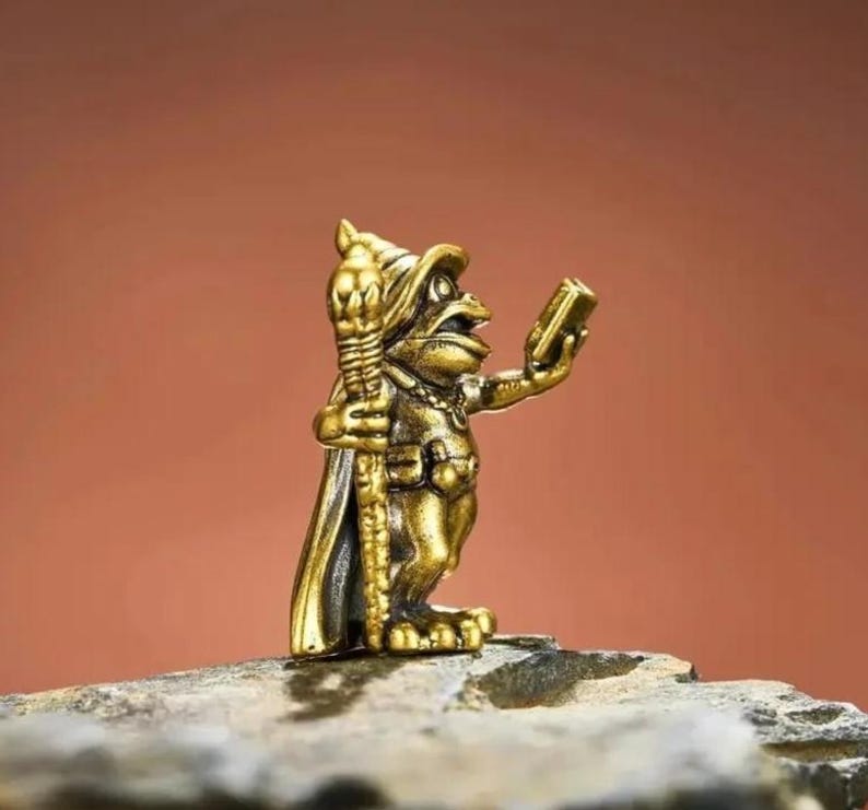 Vintage Brass Frog Wizard Figurine: Magic Wand Statue - Etsy